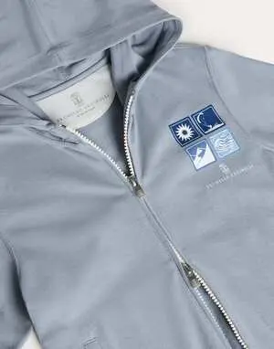 Brunello Cucinelli Cotton Piqué Hooded Sweatshirt With Zipper And Print