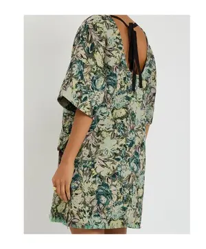 GANNI Tapestry Patterned-jacquard Woven Mini Kimono Dress