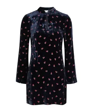 Rixo Calla Floral-embroidered Velvet Mini Dress - Black