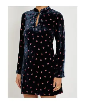 Rixo Calla Floral-embroidered Velvet Mini Dress