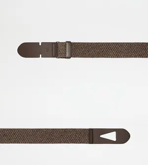 TOD'S Canvas And Leather Belt With Monogram Buckle