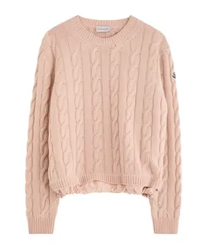 Moncler Logo Cable-knit Wool-blend Jumper - Nude