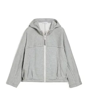 Brunello Cucinelli Sparkling Cotton French Terry Hooded Sweatshirt With Monili - Silver