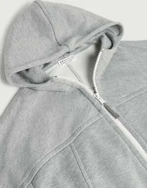 Brunello Cucinelli Sparkling Cotton French Terry Hooded Sweatshirt With Monili - Silver