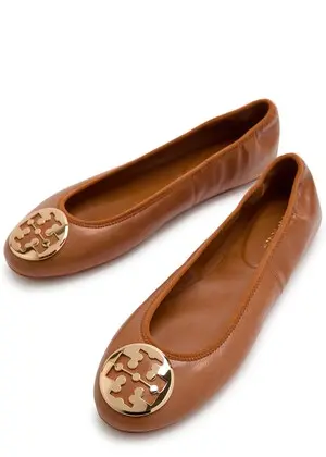 Tory Burch Reva Travel Logo Leather Ballet Flats