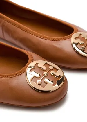 Tory Burch Reva Travel Logo Leather Ballet Flats