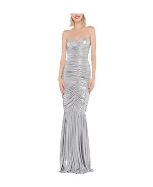 Norma Kamali Slinky Ruched Fishtail Gown - Gray
