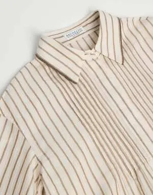 Brunello Cucinelli Striped Lightweight Cotton Shirt With Monili Embellishment