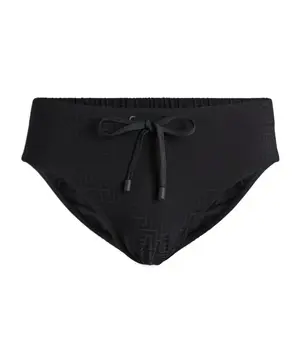 Balmain Monogram Swim Briefs In Nylon Elastane - Black