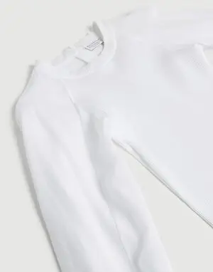 Brunello Cucinelli Stretch Cotton Ribbed Jersey And Crispy Silk Top With Monili