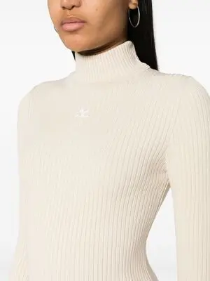 COURREGES Ribbed High Neck Jumper - Nude