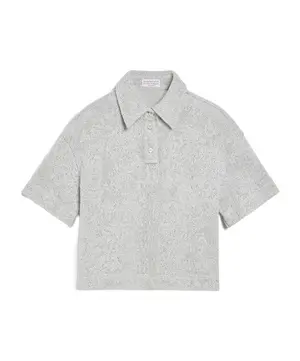 Brunello Cucinelli Sparkling Virgin Wool And Cashmere Lace Flowers Polo Shirt - Light Gray