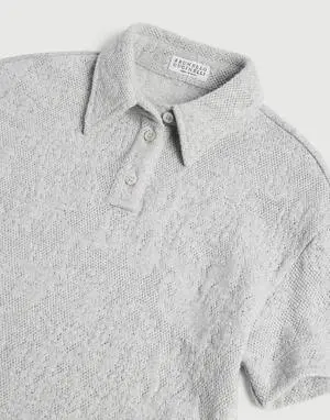 Brunello Cucinelli Sparkling Virgin Wool And Cashmere Lace Flowers Polo Shirt - Light Gray