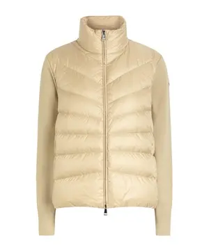 Moncler Quilted Shell And Wool-knit Cardigan - Nude