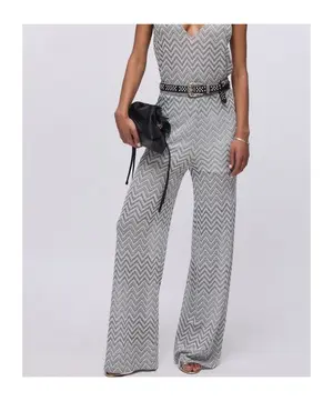 Liu Jo Metallic Herringbone Drawstring Trousers - Grey