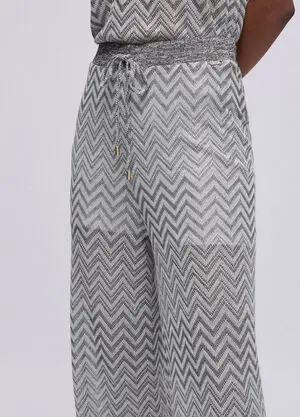 Liu Jo Metallic Herringbone Drawstring Trousers - Grey