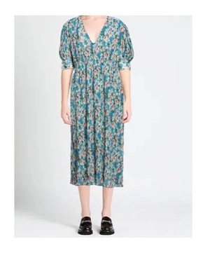 GANNI Floral Print Midi Dress With V-neck And Short Sleeves