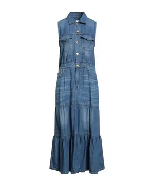 GANNI Denim Sleeveless Tiered Shirt Dress