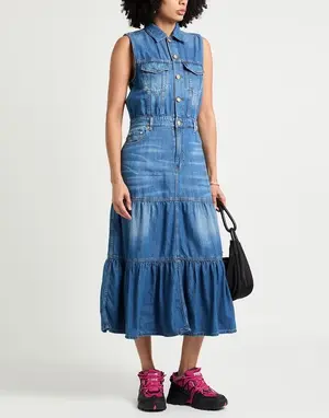 GANNI Denim Sleeveless Tiered Shirt Dress