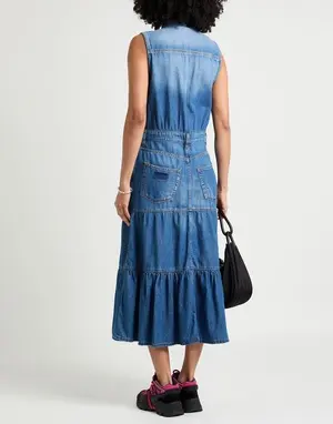 GANNI Denim Sleeveless Tiered Shirt Dress