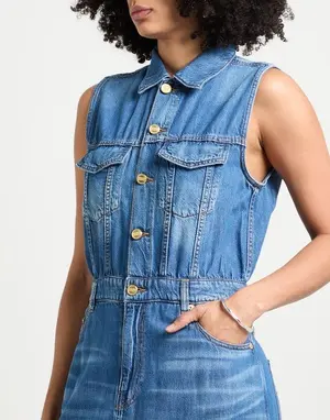GANNI Denim Sleeveless Tiered Shirt Dress