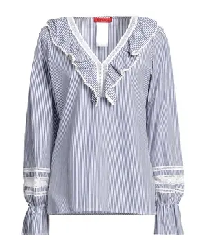 MAXCO. Max&co. Striped Lace V-neck Long Sleeve Top - White