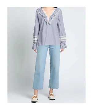 MAXCO. Max&co. Striped Lace V-neck Long Sleeve Top