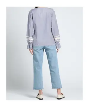 MAXCO. Max&co. Striped Lace V-neck Long Sleeve Top