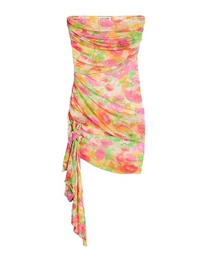 Saint Laurent Sleeveless Floral Print Asymmetrical Jersey Dress