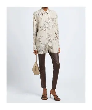 Brunello Cucinelli Printed Silk Long Sleeve Shirt