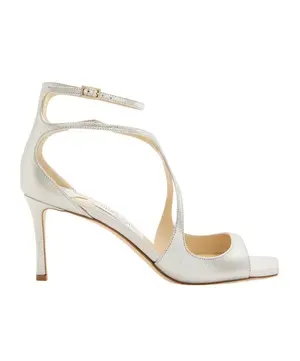 JIMMY CHOO Azia 75 Metallic Grained Leather Sandals - White