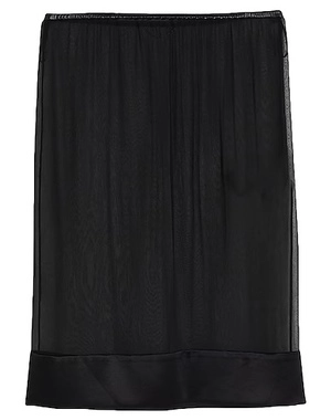 Saint Laurent Solid Color Satin Skirt With Leather Panels - Black