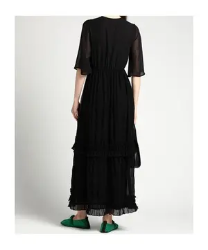 GANNI V-neck Short Sleeve Maxi Dress With Ruffles