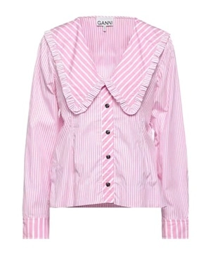 GANNI Striped Peter Pan Collar Ruched Shirt