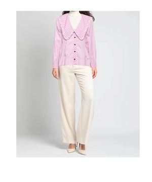 GANNI Striped Peter Pan Collar Ruched Shirt