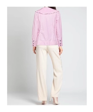 GANNI Striped Peter Pan Collar Ruched Shirt