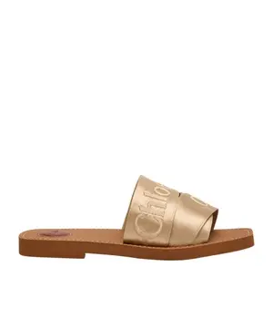 Chloé Chloe Woody Logo-Embroidered Satin Sliders Brown