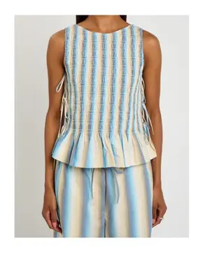 GANNI Ombre Stripe Smocked Cotton-poplin Top