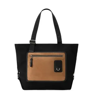 Loewe Flex Zipped Tote In Canvas And Suede - Black