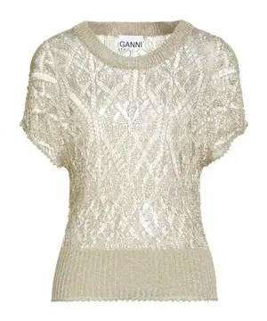 GANNI Open-knit Short Sleeve Jumper - White