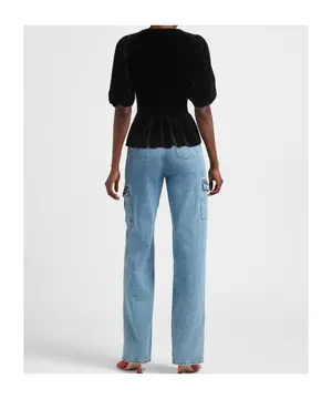 GANNI Velvet Peplum Top With Deep Neckline