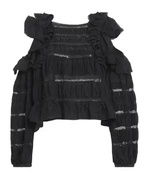 Isabel Marant Étoile Satin Lace Gathered Long Sleeve Top