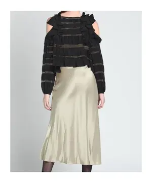 Isabel Marant Étoile Satin Lace Gathered Long Sleeve Top