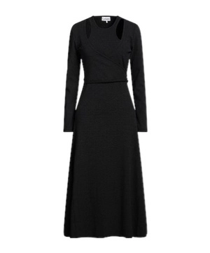 GANNI Midi Dress With Crewneck And Long Sleeves - Black