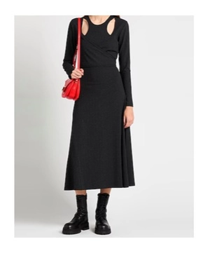 GANNI Midi Dress With Crewneck And Long Sleeves