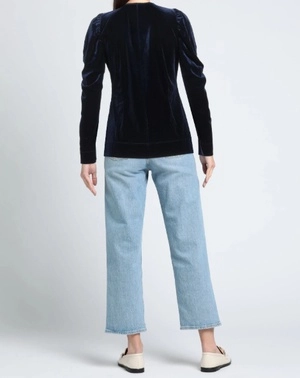 GANNI Chenille V-neck Long Sleeve Top With Puff Sleeves