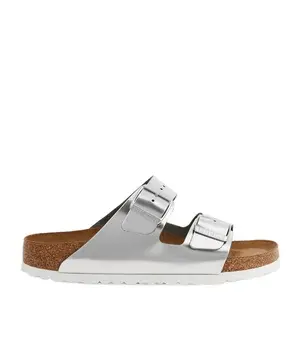 BIRKENSTOCK Birkenstock Arizona Metallic Leather Sliders White