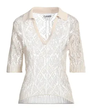 GANNI V-neck Short Sleeve Knit Jumper - White