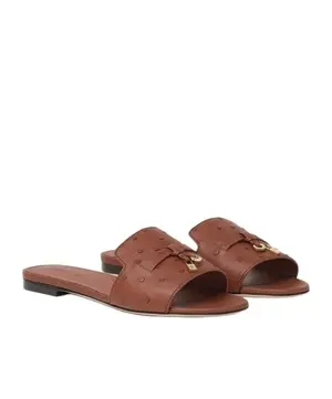 Loro Piana Summer Charms Ostrich Leather Sandals - Dark Brown