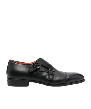 Santoni Double-buckle Leather Monk Shoes - Black